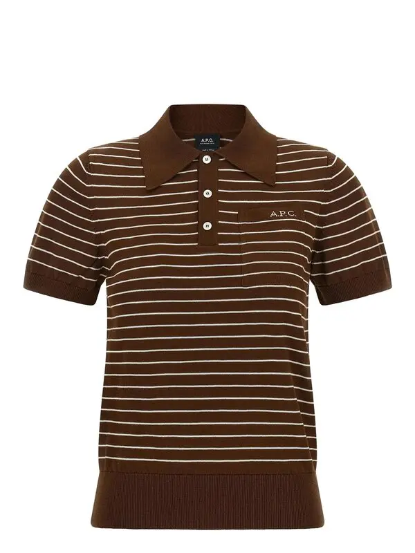 A.p.c. Striped Knit Polo Shirt - Brown
