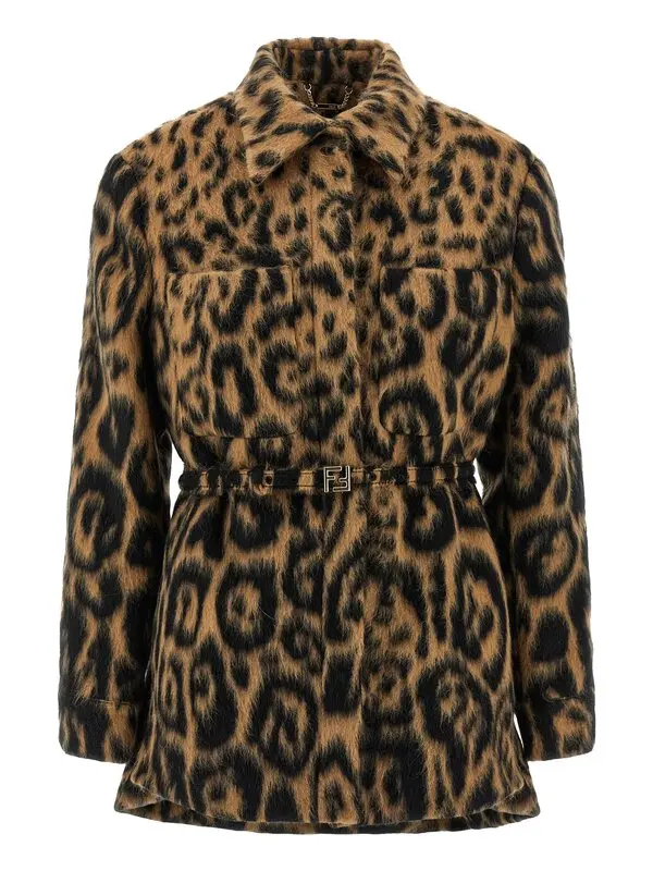 Fendi Animal Print Swept Wool Jacket - Cream