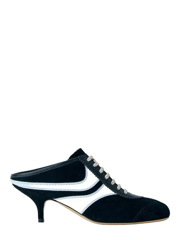 Dries Van Noten Suede And Leather Lace-up Mule Heels - Black
