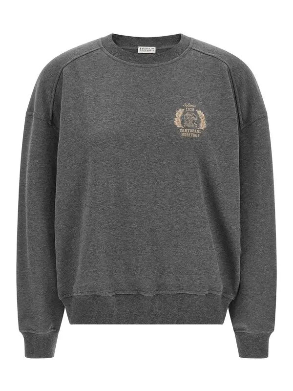 Brunello Cucinelli Coat Of Arms Embroidered Sweatshirt - Gray