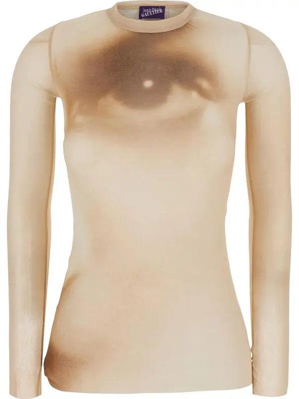 JEAN PAUL GAULTIER Face Print Tech Fabric Long Sleeve T-shirt - Multicolor