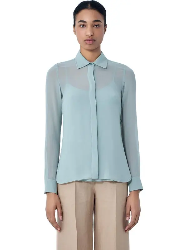 Max Mara Sheer Silk Button-down Blouse - Green