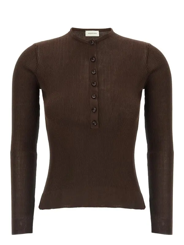 Magda Butrym Ribbed Silk Pullover - Brown