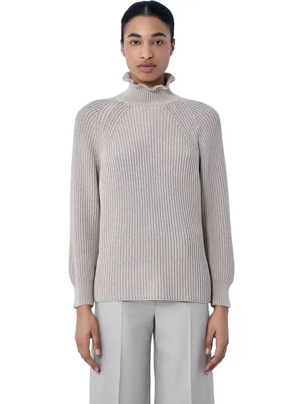 Max Mara Ribbed Knit High Neck Sweater - Cream