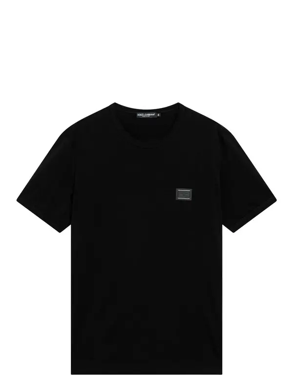 Dolce & Gabbana Cotton T-shirt With Logo Plaque - Black