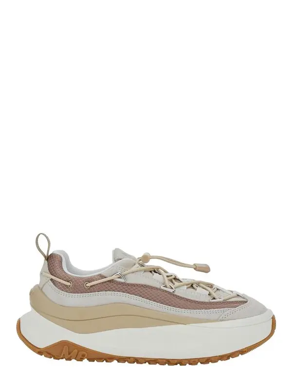 Moon Boot Moon 247' Beige Low Top Sneakers With Logo On The Tongue In Leather And Fabric Blend - Multicolor