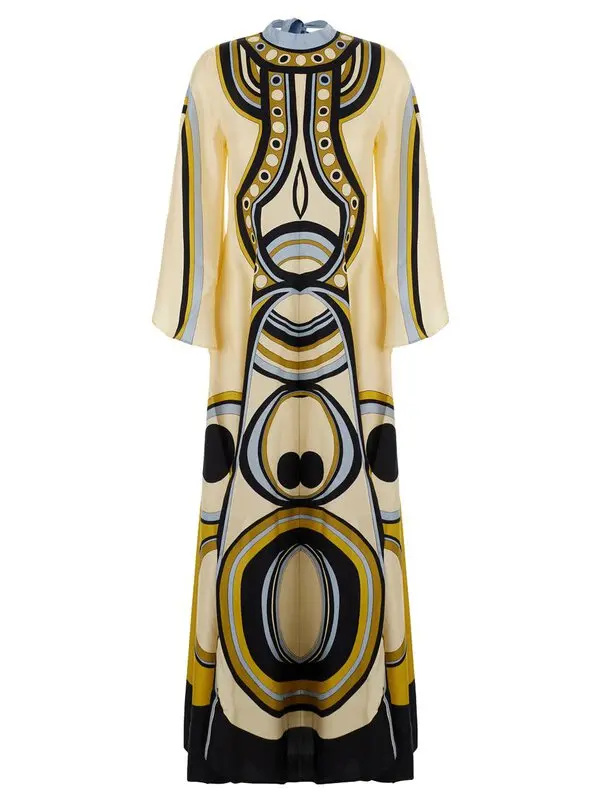 La DoubleJ Multicolored Long Dress With Bow Closure At The Back And All-over Geometric Print In Tech Fabric For - Multicolor