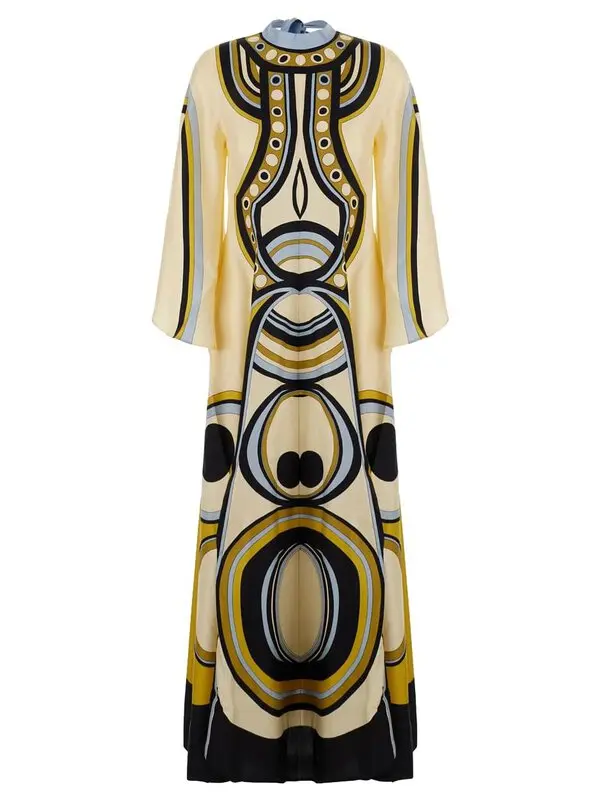 La DoubleJ Long Geometric Print Dress With Bow Detail - Multicolor
