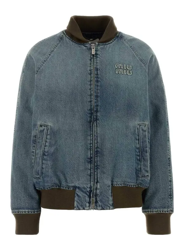 Miu Miu Denim Bomber Jacket - Blue
