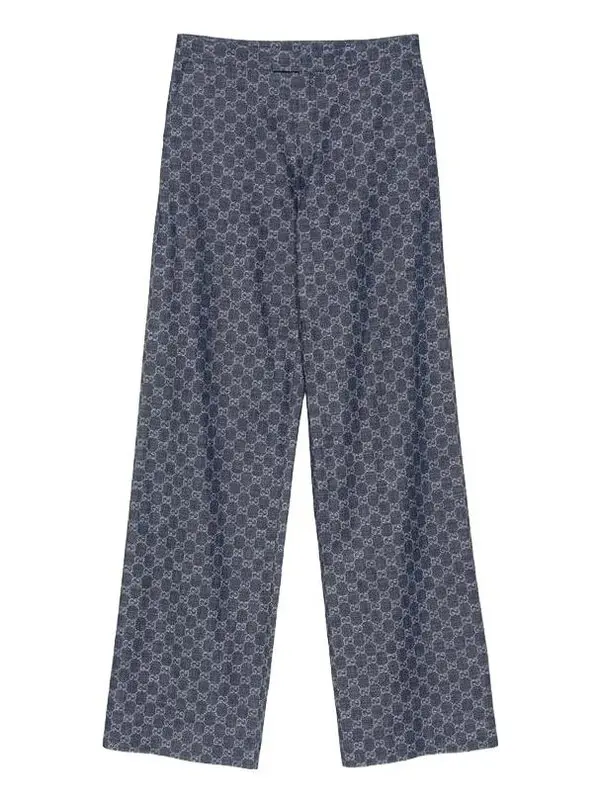 Gucci Gg Supreme Pattern Denim Palazzo Trousers - Blue