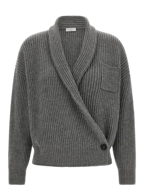 Brunello Cucinelli Cashmere And Silk Wrap Cardigan - Gray