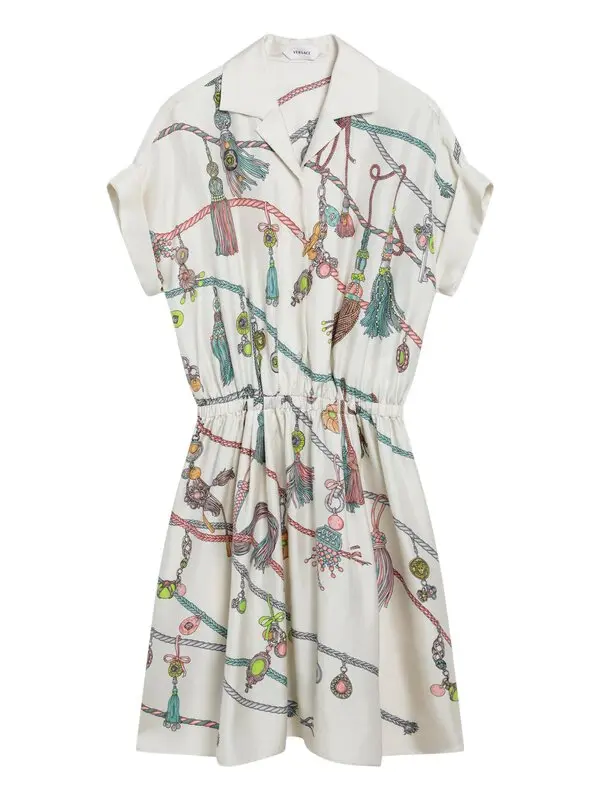 Versace Printed Silk Twill Mini Shirt Dress In Ivory - Multicolor