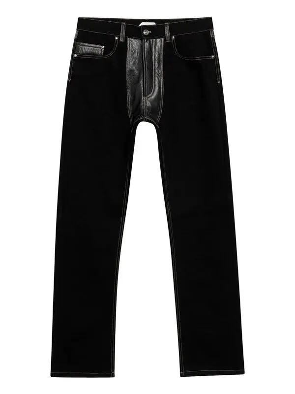 Versace Straight-leg Denim And Leather Jeans - Black