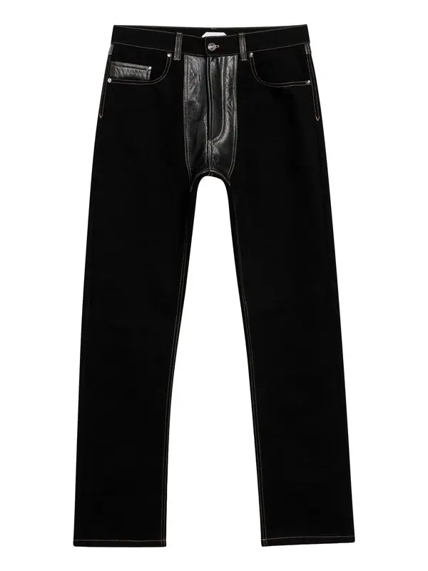 Versace Straight-leg Denim And Leather Jeans - Black