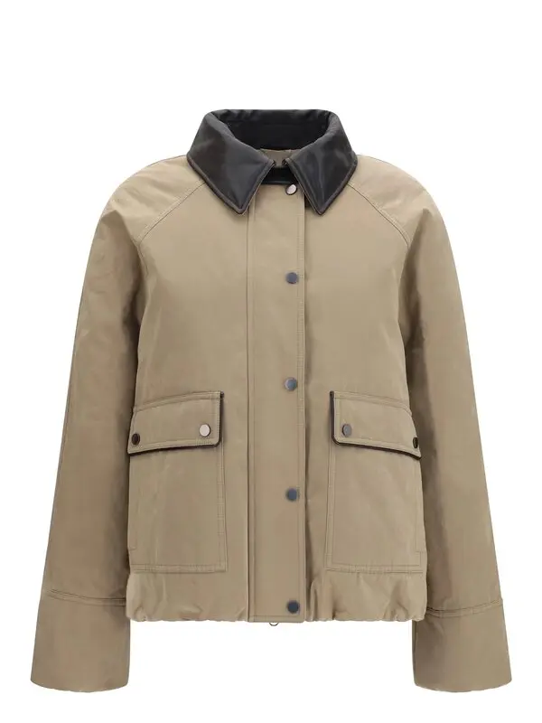 Brunello Cucinelli Padded Down Jacket With Leather Collar - Cream