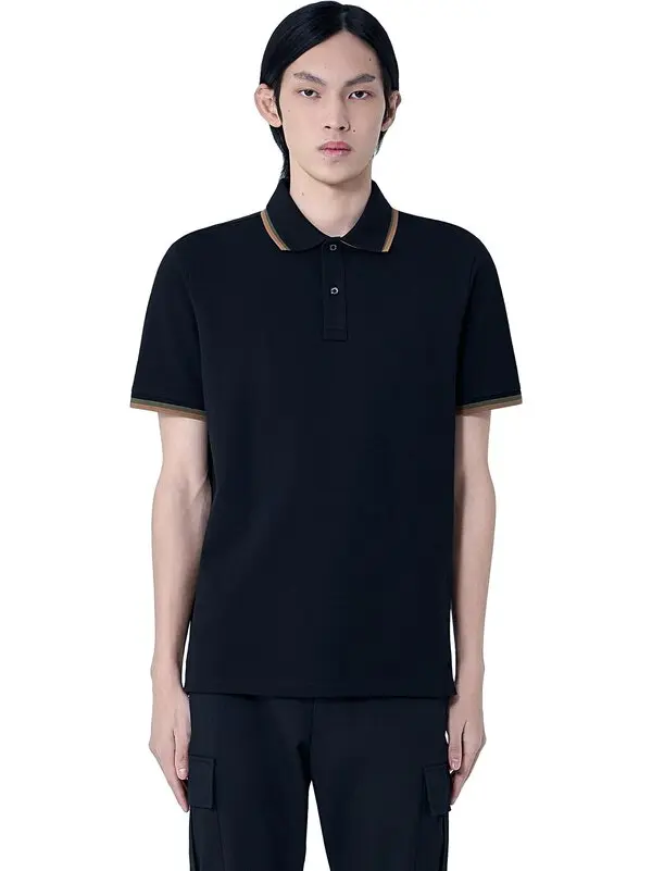 Moncler Polo Shirt With Ribbed Trims - Black