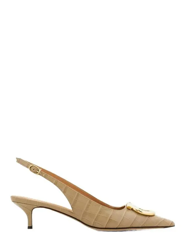 FERRAGAMO Croc-effect Slingback Pumps - Cream