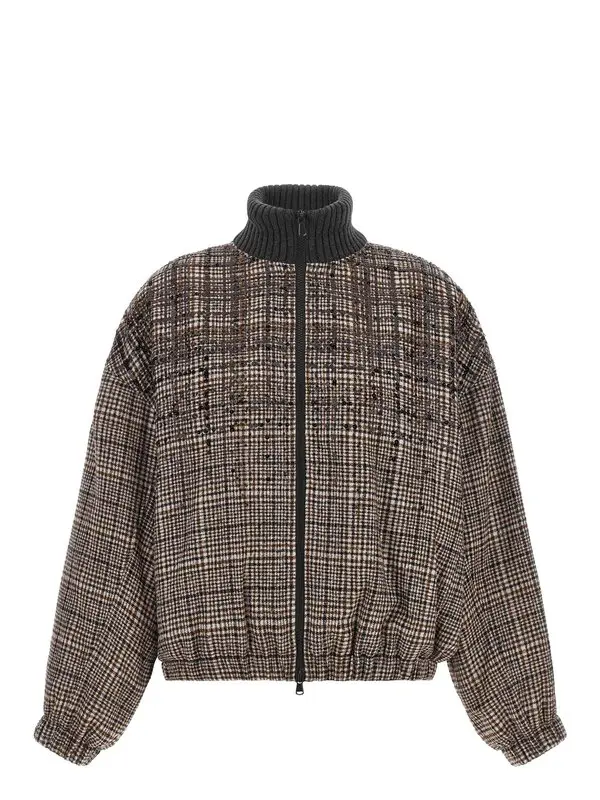 Brunello Cucinelli Sequin Check Bomber Jacket - Brown