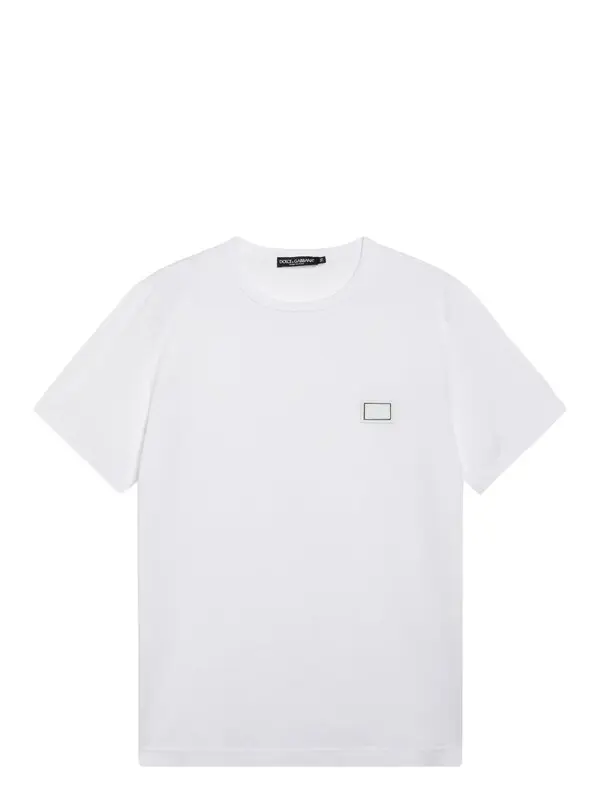 Dolce & Gabbana Cotton T-shirt With Logo Plaque In Optic - White