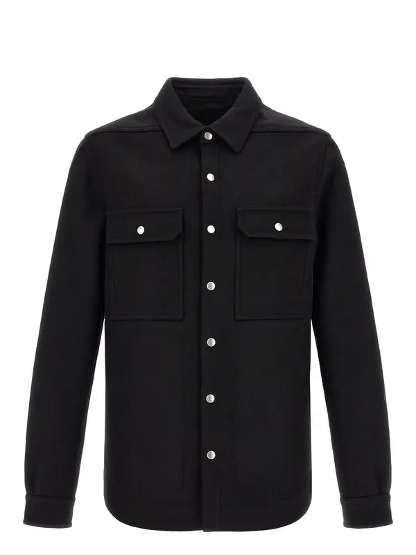 Rick Owens Wool Melton Overshirt Jacket - Black