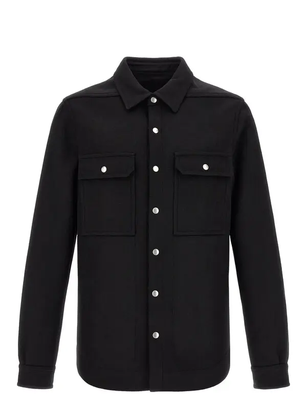 Rick Owens Wool Melton Overshirt Jacket - Black