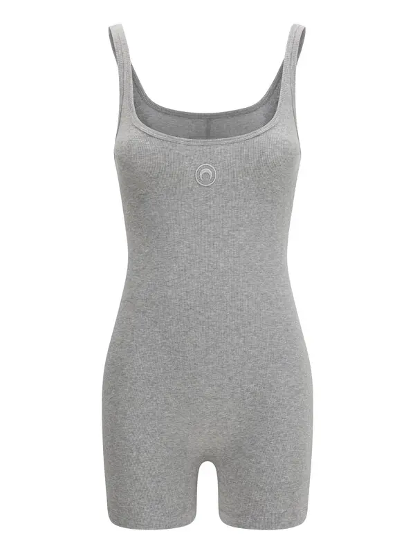 MARINE SERRE Moon Logo Ribbed Jersey Short Catsuit - Gray