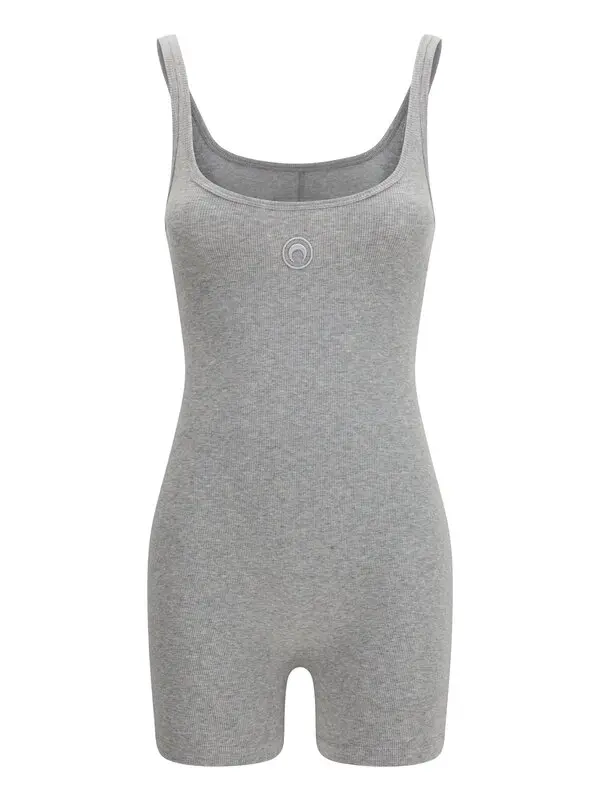 MARINE SERRE Moon Logo Ribbed Jersey Short Catsuit - Gray