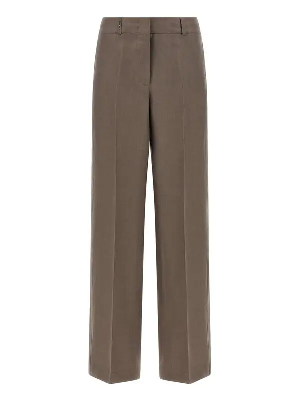 Peserico Linen Wide Leg Trousers - Brown