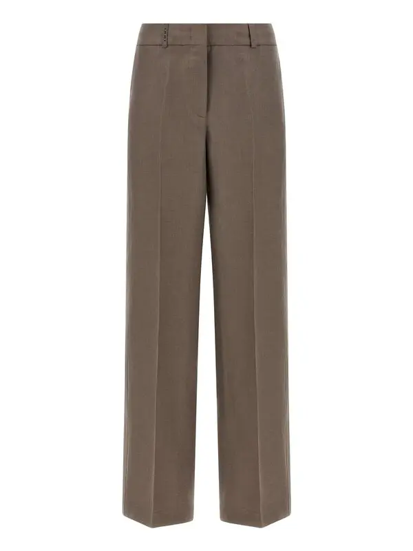 Peserico Linen Wide Leg Trousers - Brown
