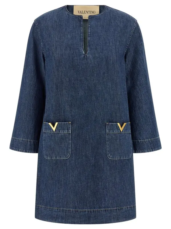 Valentino Garavani Vgold Chambray Dress - Blue