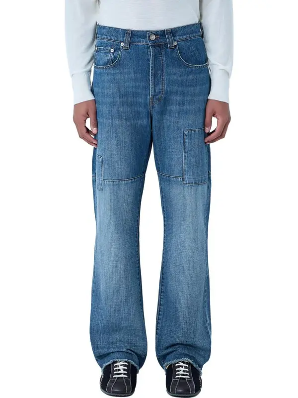 WALES BONNER Patched Slub Wide-leg Jeans - Blue