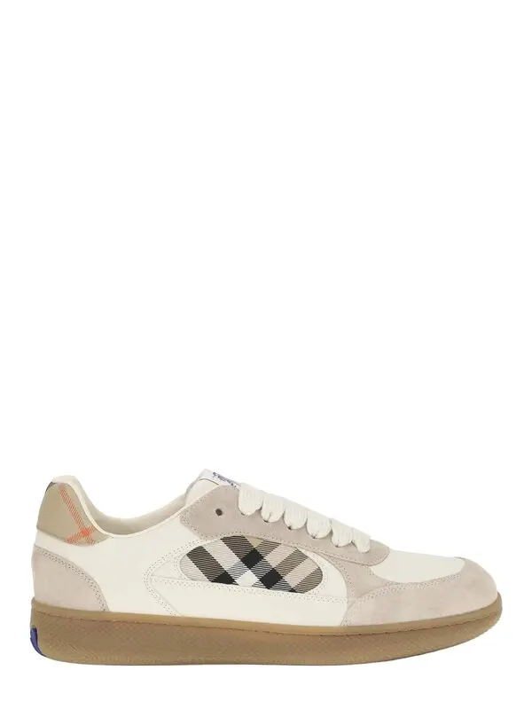 Burberry Terrace Leather And Check Sneakers - Cream