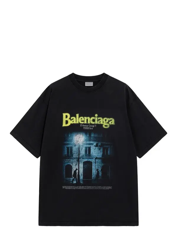 Balenciaga The Address Menâ€s Regular-fit T-shirt In Faded Cotton - Black