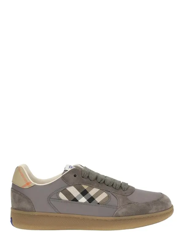 Burberry Terrace Leather And Check Sneakers - Gray