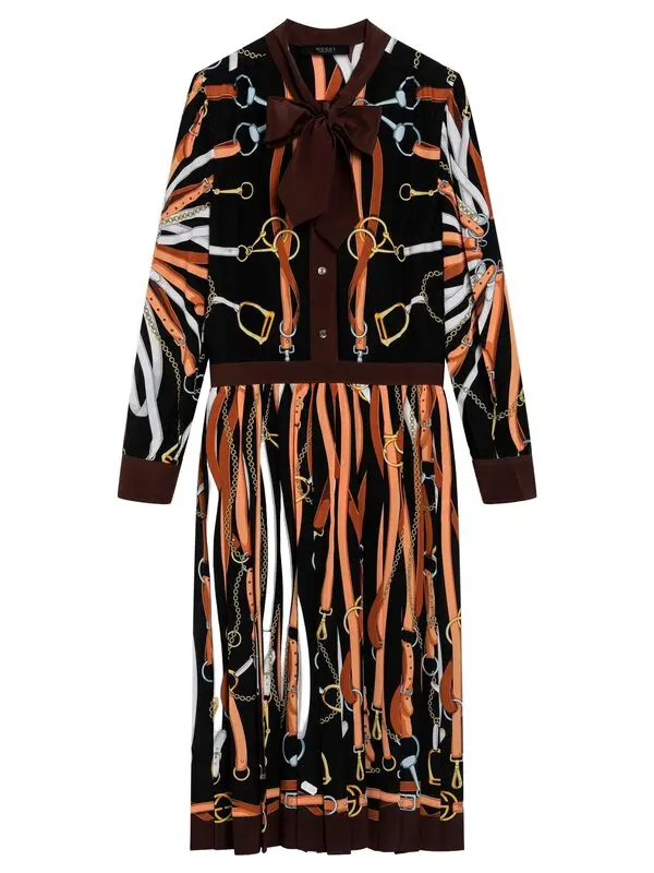 Gucci Silk Equestrian Print Shirt Dress - Black