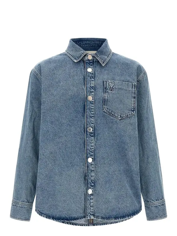 AMI Paris De Coeur Denim Overshirt - Blue
