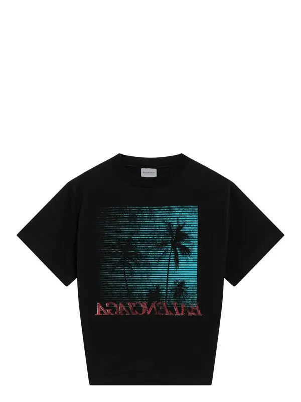 Balenciaga Logo Print Cropped T-shirt - Black