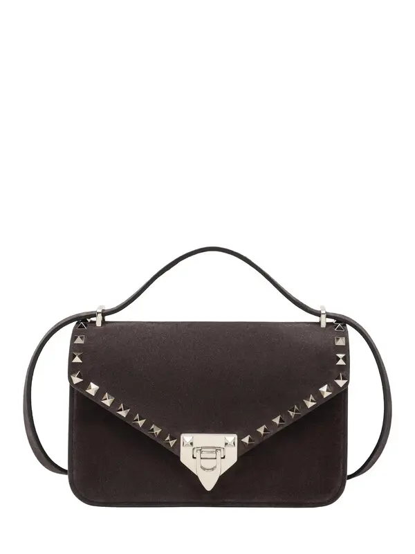 Valentino Garavani Small Rockstud Crossbody Bag In Ebony Suede - Brown