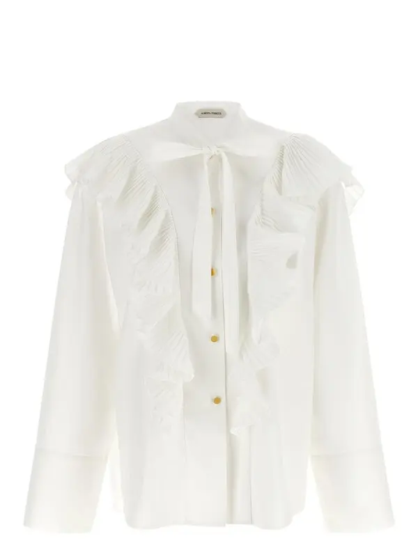 Alberta Ferretti Pleated Ruffle Shirt - White