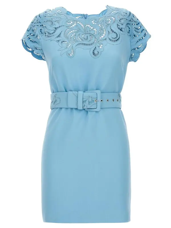 ERMANO SCERVINO Lace Detail Viscose Blend Dress - Blue