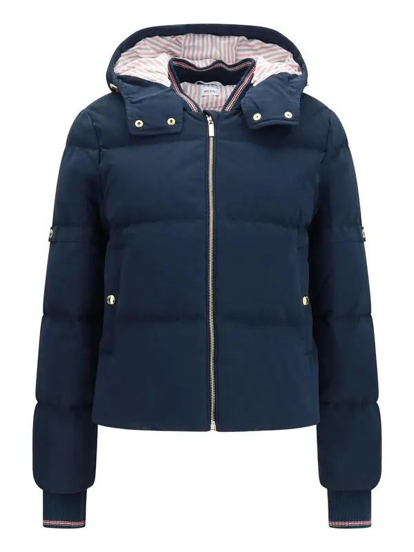 Thom Browne Waxed Technical Puffer Jacket With Hood - Blue