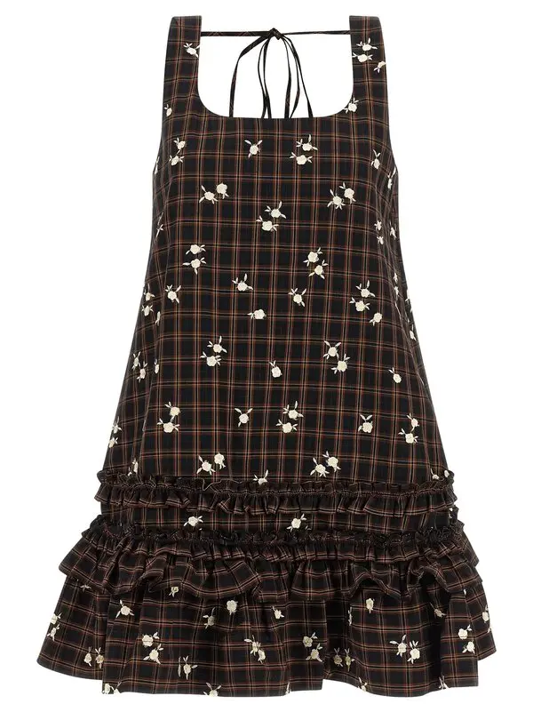 GANNI Check Flower' Dress - Brown
