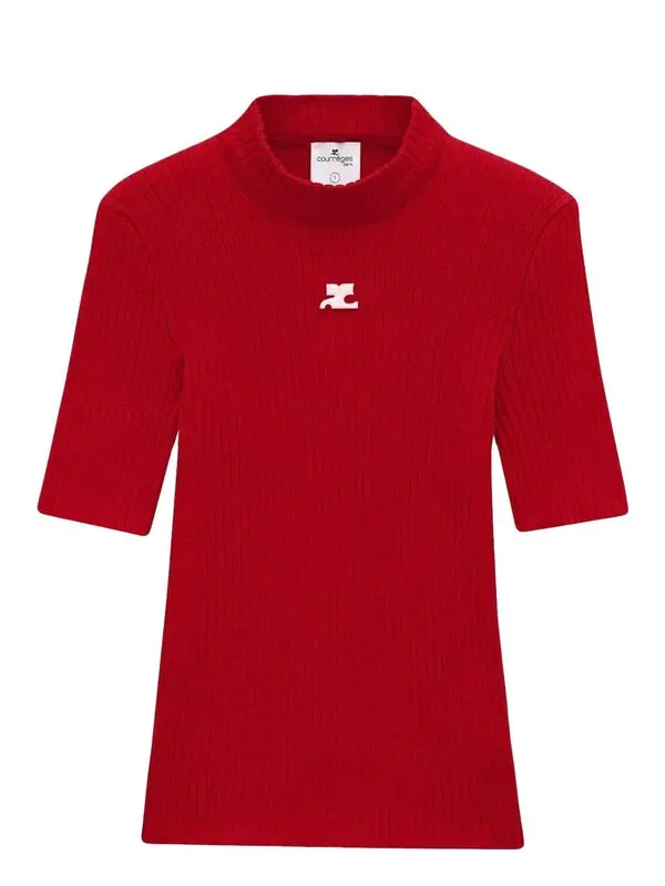 COURREGES Reedition Short Sleeves Ribbed Knitted Sweater - Red