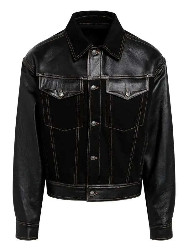Versace Denim And Leather Bomber Jacket - Black