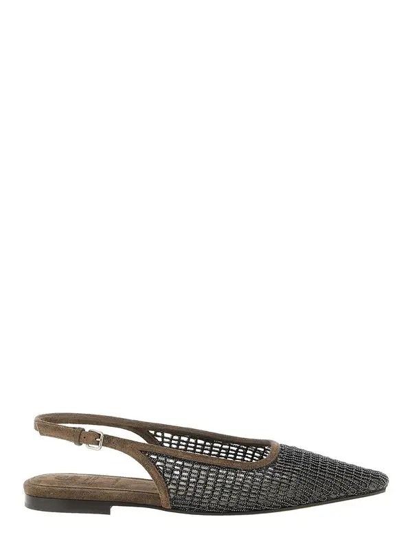 Brunello Cucinelli Precious Net Embroidery Slingback - Brown