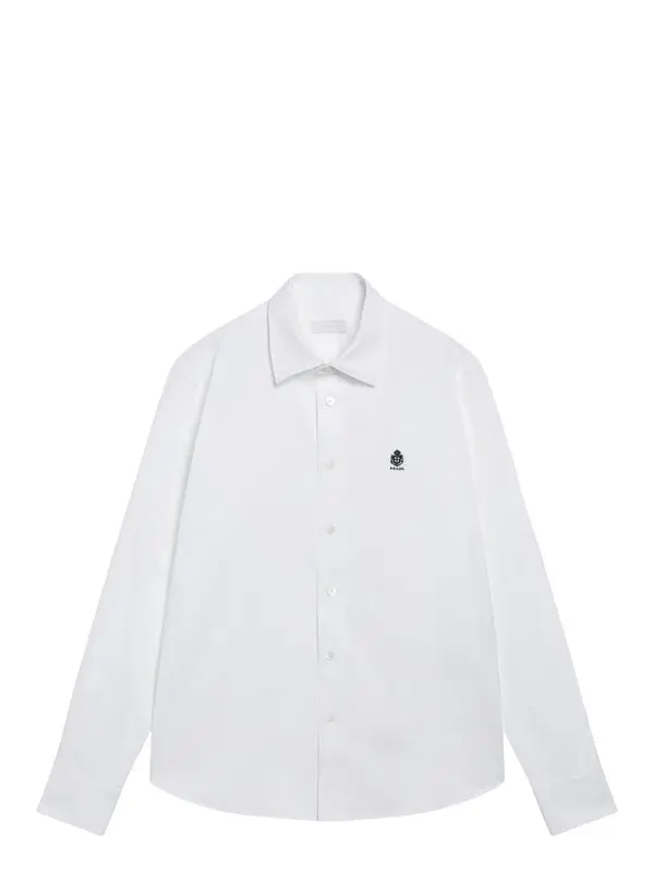 Prada Classic-fit Cotton Shirt With Embroidered Logo - White