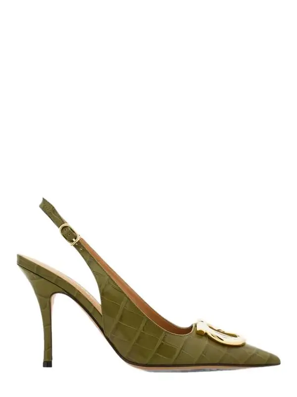 FERRAGAMO Croc Effect Calf Leather Slingback Stilettos - Green