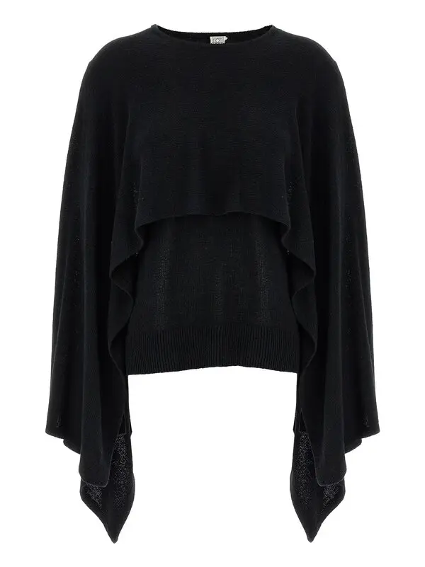 TOTEME Knitted Silk Cape Sweater - Black