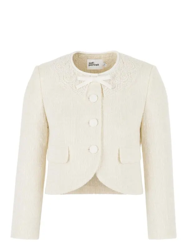 SELF-PORTRAIT Cropped Textured Blazer - Multicolor