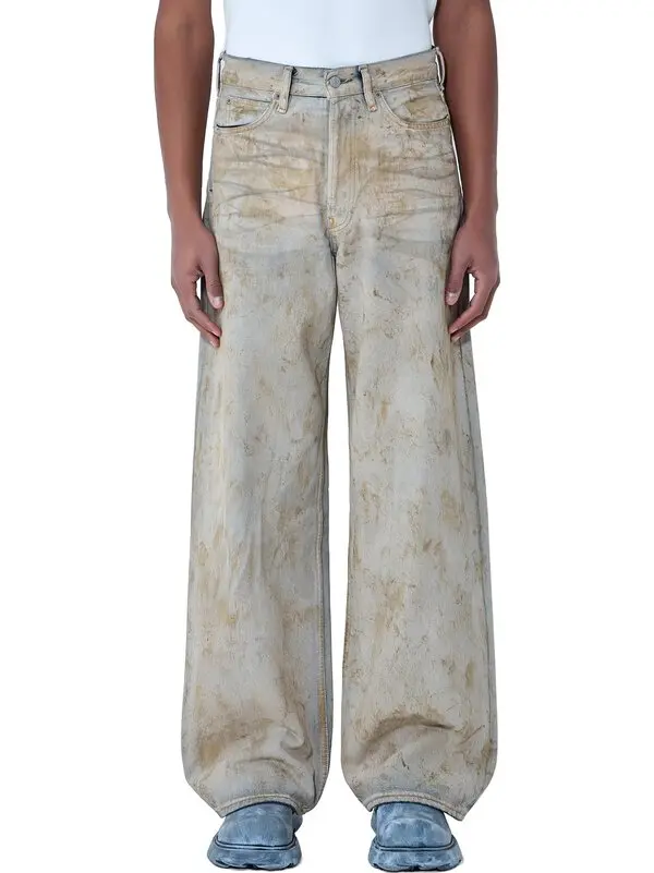 Acne Studios Wide-leg Distressed Denim Pants - Cream